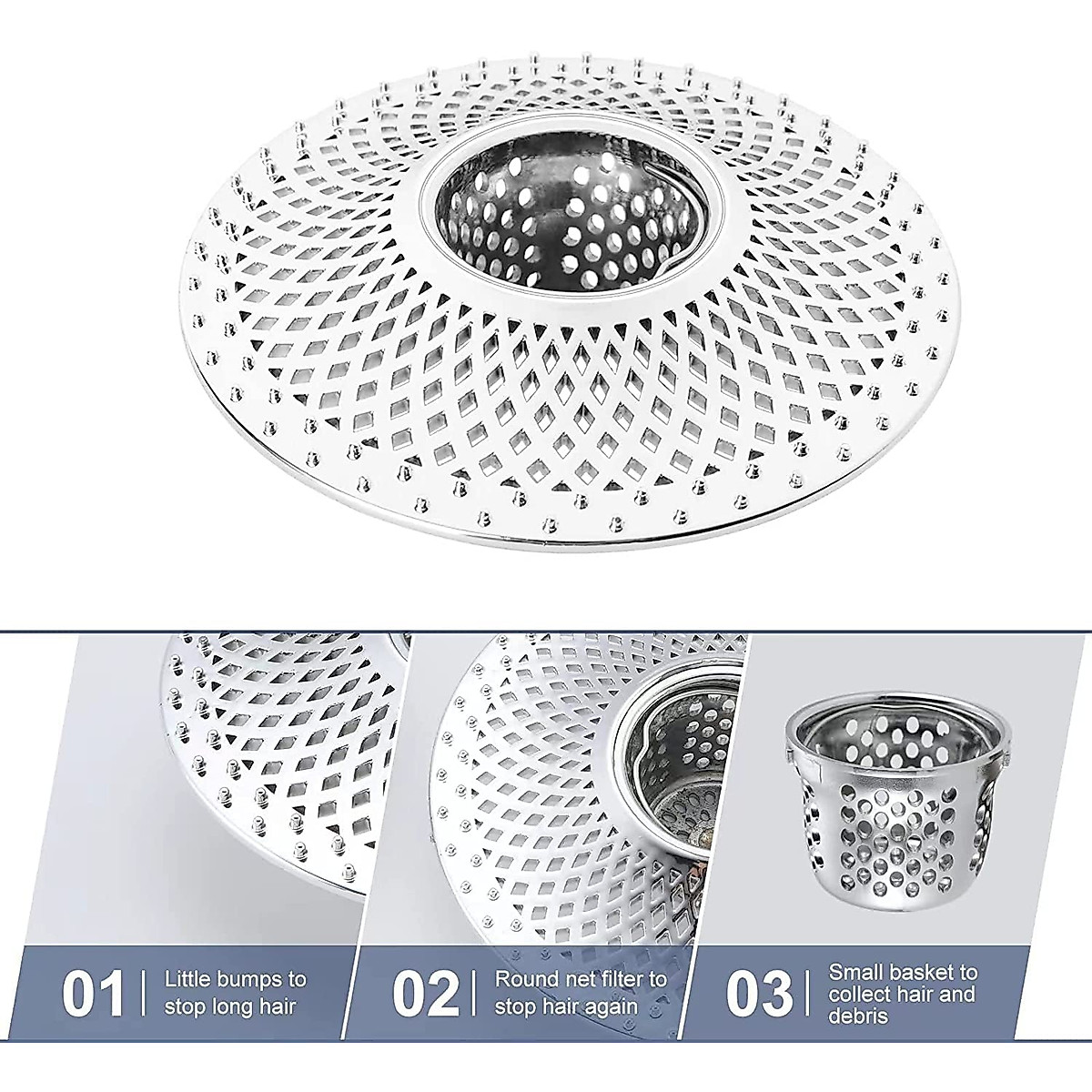 Drain Hair Catcher Bathtub Shower Drain, Hair Catcher Shower Drain, Bathroom Sink Hair Trap Strainer Drain Protector Chrome 1 Pack