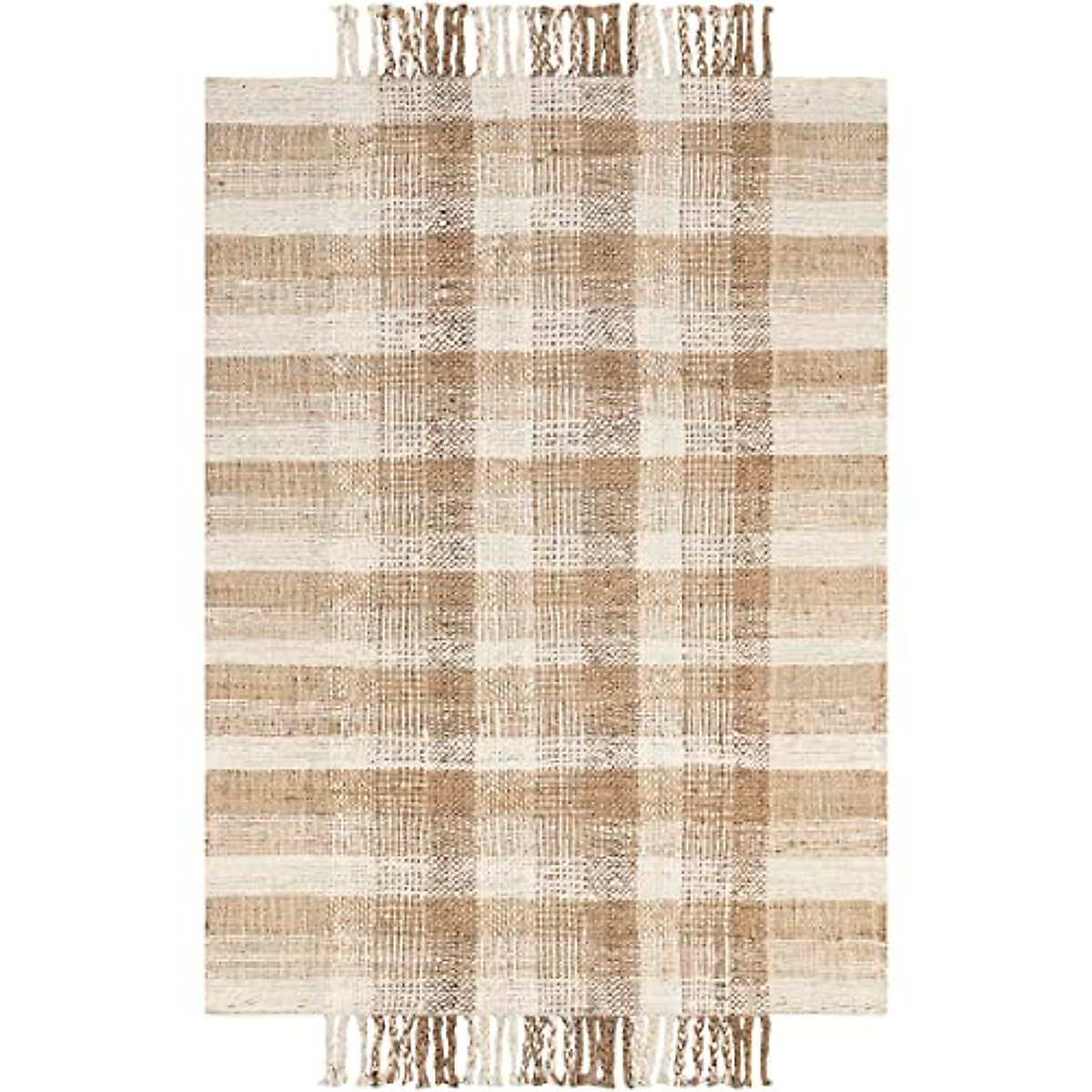 nuLOOM Tiegan Plaid Jute Tassel Area Rug, 5' x 8', Natural