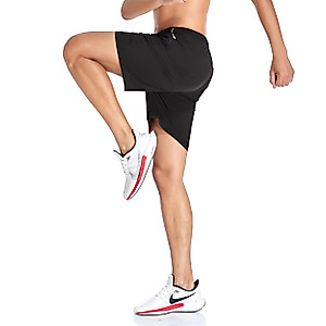 Mens Shorts Athletic 7 Inch Inseam Sports Quick Dry Fit Lightwight Casual Short with Zipper Pockets (Black, US XL)