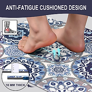 ASPMIZ Kitchen Mats Sets 2 Piece, Memory Foam Kitchen Rugs and Mats Non Slip Washable, Farmhouse Anti Fatigue Kitchen Mat and Runner Set, Blue Cushioned Floor Comfort Mat, 17'' x 47'' + 17'' x 30''