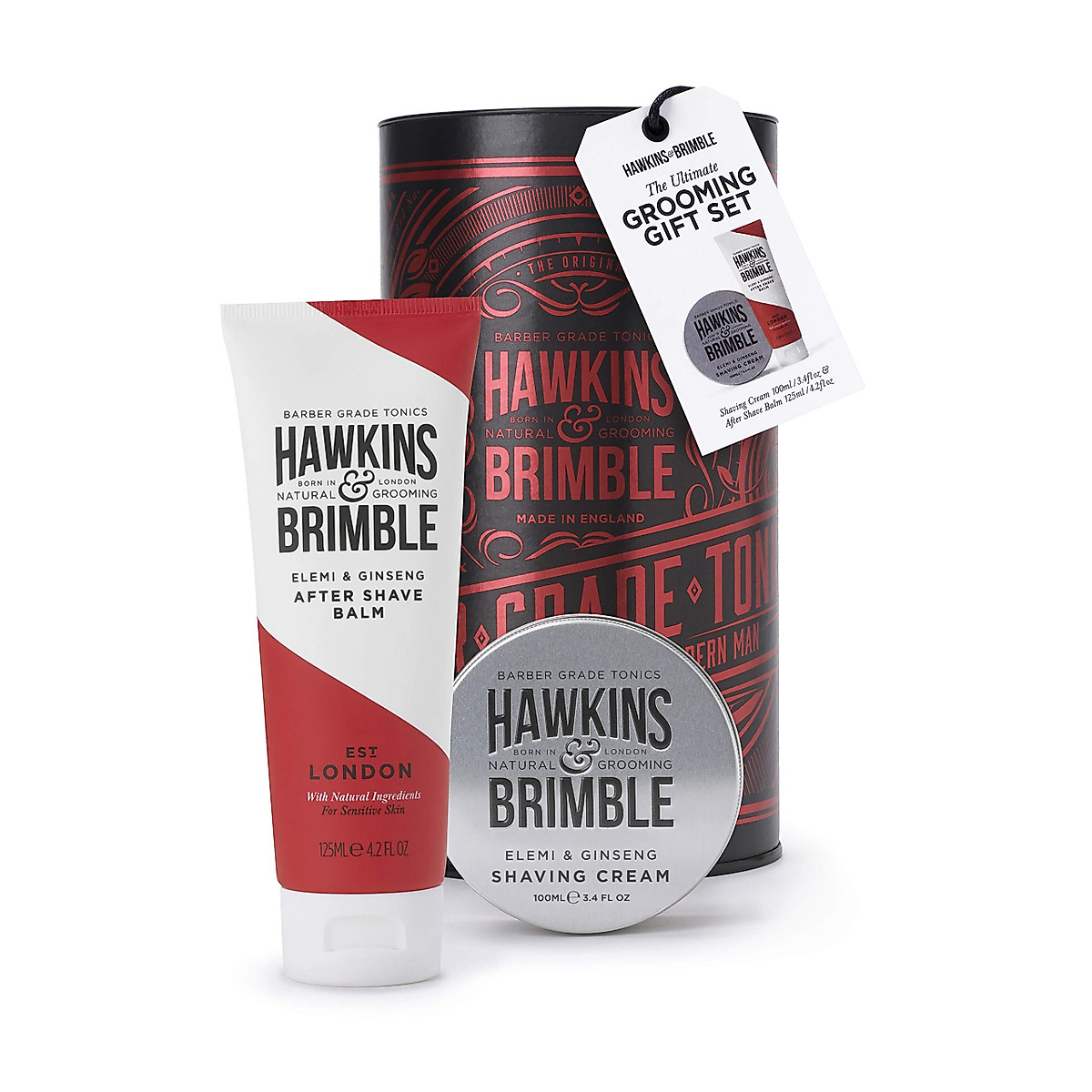 Hawkins & Brimble Premium Grooming Gift Set - Shave Cream & Aftershave Balm | Good Lather and Post Shave Moisturiser (Red)