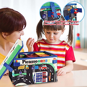 PicassoTiles 2PK Storage Bin Toy Box & Playmat with Foldable & Collapsible Reversible Car and Animal Theme Car Trunk Organizer Travel Portable Tote Education Learning Kit Boys Girls Ages 3 & Up PTA32
