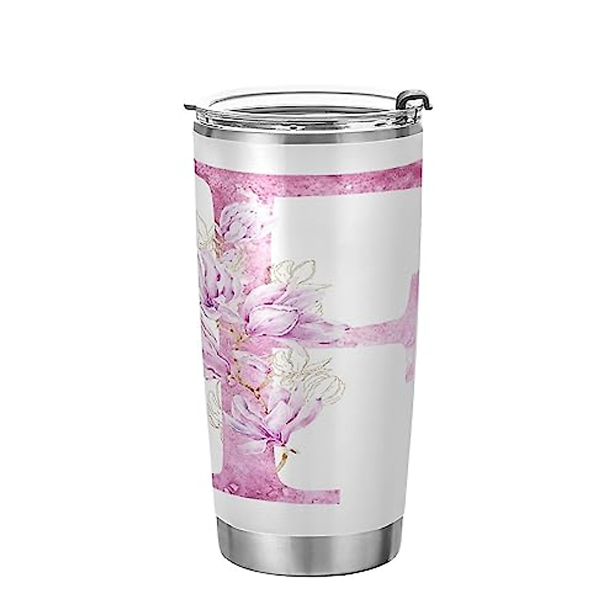 OTVEE 20 oz Tumbler with Lid and Straw, Vacuum Stainless Steel Insulated Coffee Travel Mug Cup, Double Walled BPF Free Leakproof Water Bottle Thermos for Sport Office, Floral Watercolor Alphabet F