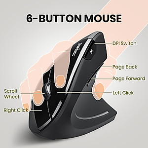 Perixx PERIMICE-713 Wireless Ergonomic Vertical Mouse - 800/1200/1600 DPI - Right Handed - Recommended with RSI User