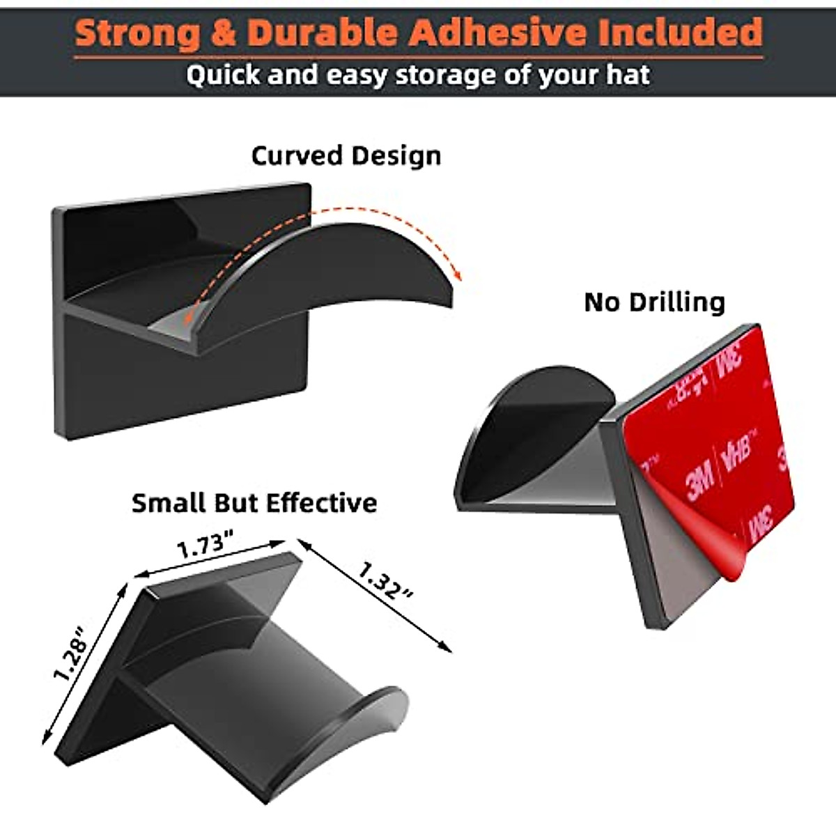 KOVSPO 10 PCS Adhesive Hat Hooks for Wall, Strong Hold Hat Hangers, Minimalist Hat Rack Design, No Drilling, Hat Hooks for Baseball Caps, Hat Holder Organizer for Wall, Door, Closet, Office, Bedroom