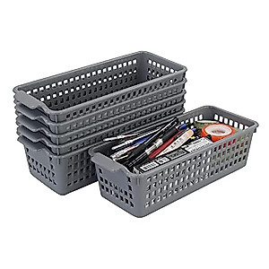 Yarebest Plastic Storage Bins, Small Basket, 6 Pack Grey Baskets