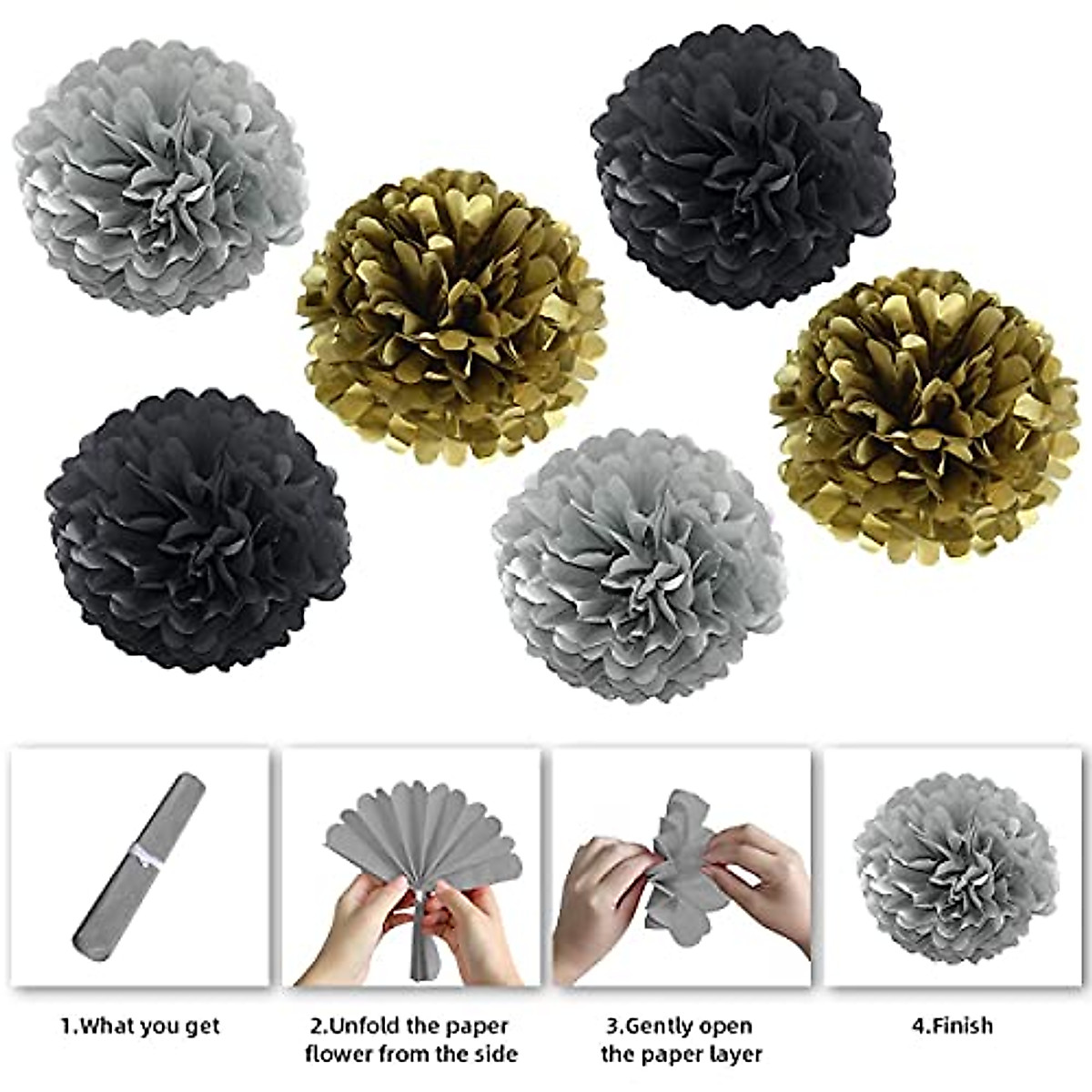 Trgowaul 90th Birthday Party Decorations Kit- Gold Cheers to 90 Years Banner, Pom Poms, 6Pcs Sparkling 90 Hanging Swirl, 90 Balloon, 15 Confetti Balloons(Black, Golden) for 90 Years Old Party Supplies