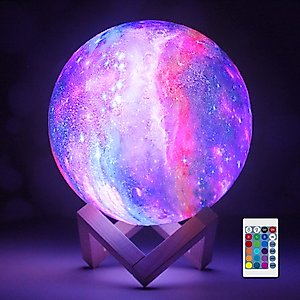 NSL Lighting Moon Lamp Galaxy Lamp 5.9 inch 16 Colors LED 3D Moon Light, Remote & Touch Control Lava Lamp Moon Night Light Gifts for Girls Boys Kids Women Birthday