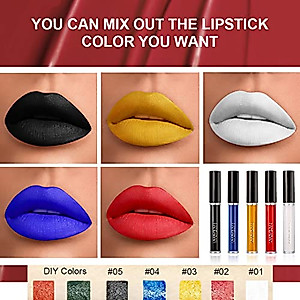 MEICOLY DIY Liquid Lipstick Set,5pcs Black White Blue Yellow Red Lip Stain,Matte 24-Hour Long Lasting Nude Lip Gloss Set,Velvet Black Lipstick Kit for Women labial mate larga duracion 24