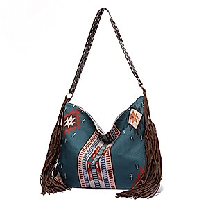 Emprier Women's Vintage Canvas Hobo Handbags Tassel Tote Purses Large Capacity Shoulder Bag Ethnic Travel Handbags