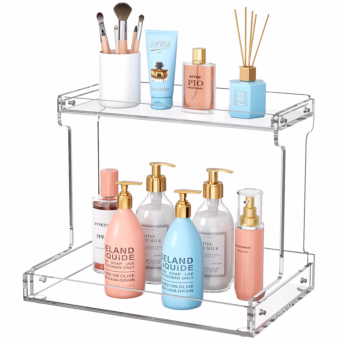 AITEE 2-Tier Bathroom Counter Organizer Acrylic Bathroom Countertop Organizer Clear Bathroom Organizer Shelf Vanity Tray Cosmetic Skincare Home Storage Organization for Bathroom Kitchen Bedroom