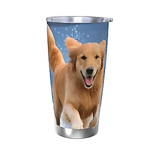 NHJKLWQSZ Golden Retriever Dogs 20oz Stainless Steel Tumbler With Lid And Straw, Double Wall Vacuum Insulated Coffee Mug Travel Cups Leak-Proof Lid For Hot And Cold Drinks, Metal Straws And Brush