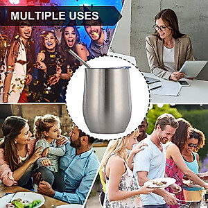 DAISY'S FINDINGS 12 oz Tumbler With Lid And Straw - Stainless Steel & Leak-Proof Tumbler for Hot & Cold Drinks - Insulated Cups for Wine, Coffee, Champaign & More - Silver