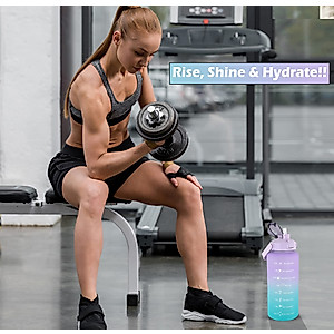 Mint Berry Half Gallon Water Bottle with Time Marker - 64 oz Water Bottle with Straw - Big Water Bottle - Large Water Bottle (Purple Mint Blue Gradient)