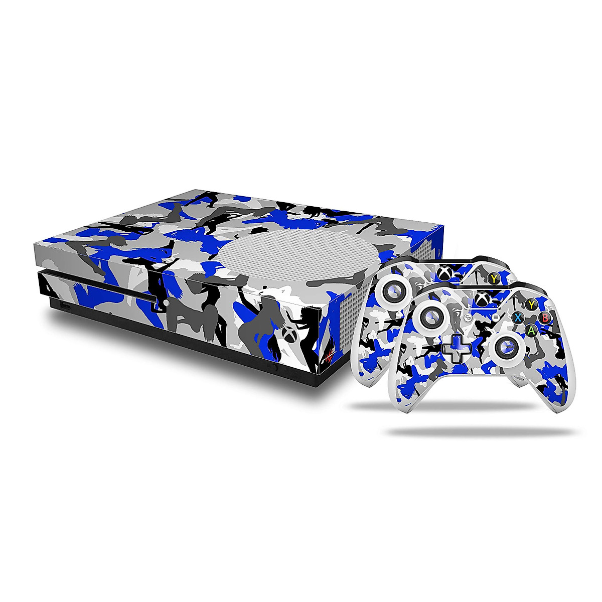 WraptorSkinz Decal Vinyl Skin Wrap Compatible with Xbox One S Console and Controllers - Sexy Girl Silhouette Camo Blue