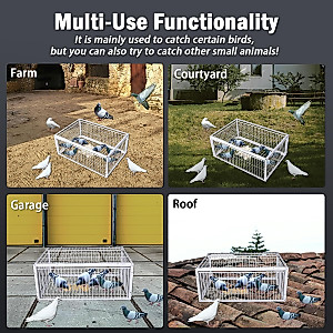 Quaocens Pigeon Traps with Four Channel One Way Entrance,Pigeon Cage with Anti-Escape Slot,Portable Easy to Assemble Outdoor Bird Cage for Rooftops Patios Gardens Balcony Farms Warehouses