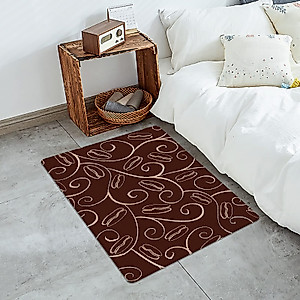 Abstract Coffee Bean Line Antifatigue Kitchen Bath Door Mat Cushioned Runner Rug, Washable Welcome Floor Sink Mat, Retro Brown Waterproof & Non-Slip Comfort Standing Doormat for Kitchen, 24"x36"