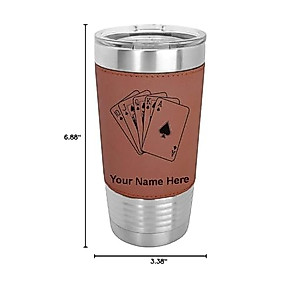 LaserGram 20oz Vacuum Insulated Tumbler Mug, Royal Flush Poker Cards, Personalized Engraving Included (Faux Leather, Dark Brown)