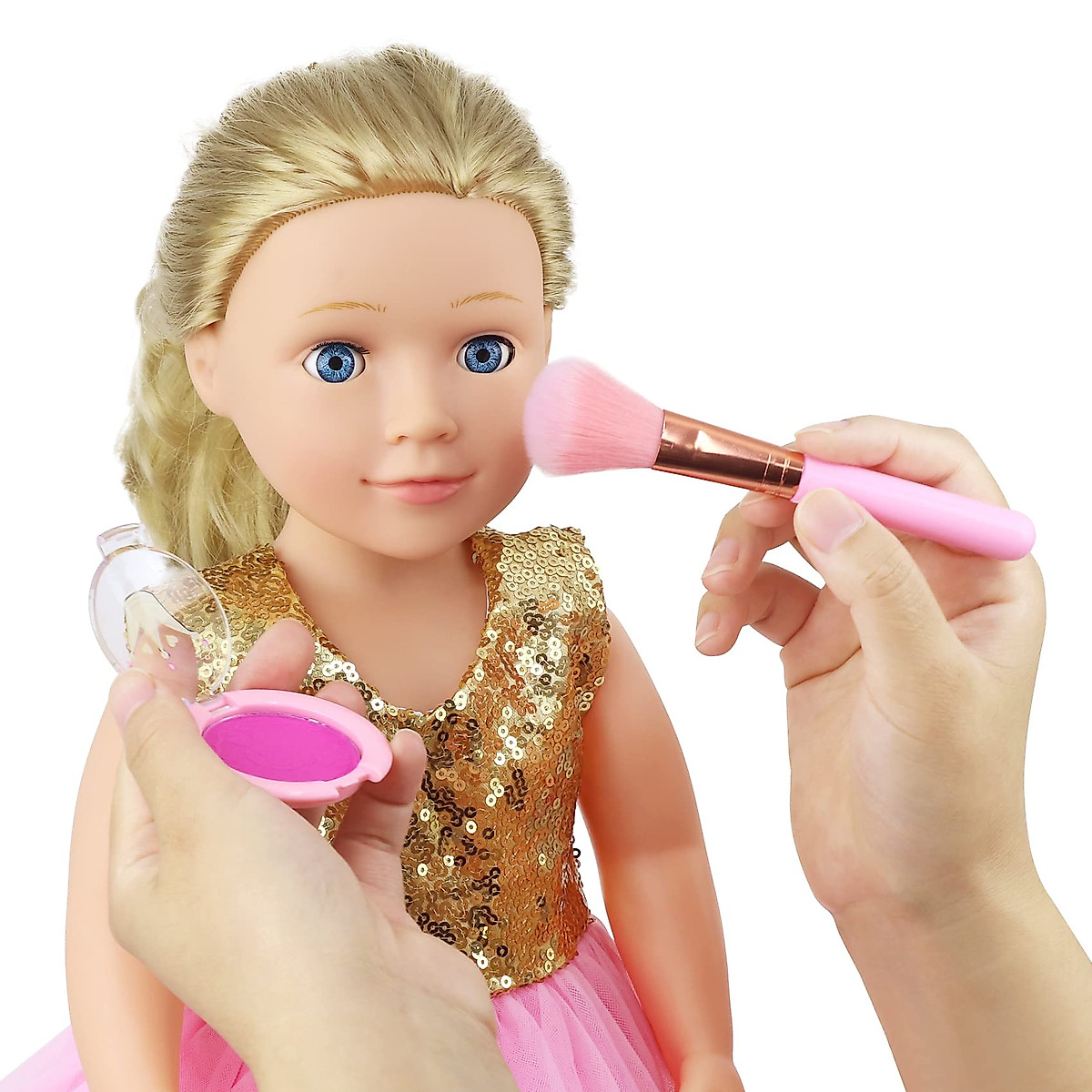 Ecore Fun 19 Pcs American 18 Inch Doll Clothes and Accessories Make Up Sets Includes Doll Dress Cosmetic Bag and Makeup Stuff for 18 Inch Doll Gneration Dolls（No Doll）