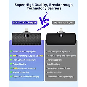 GIN FOXI Portable Charger for iPhone, 22W PD Super Fast Charging Upgraded 5000mAh Small Portable Charger Power Bank Smart LCD Display Mini Portable Phone Charger Battery Pack for iPhone Airpods, Black
