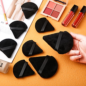 16 Pcs 2 Size Powder Puff Soft Triangle Makeup Puff Cosmetic Foundation Shape Velour Body Face Powder Puff with Strap Makeup Sponges Puff for Contouring Loose Powder Eye Corner (Black)