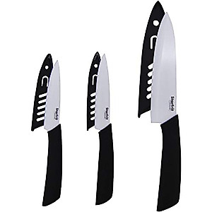 Starfrit 092854-006-0000 3-Piece Ceramic Knife Set with Blade Covers, Black/White, Standard