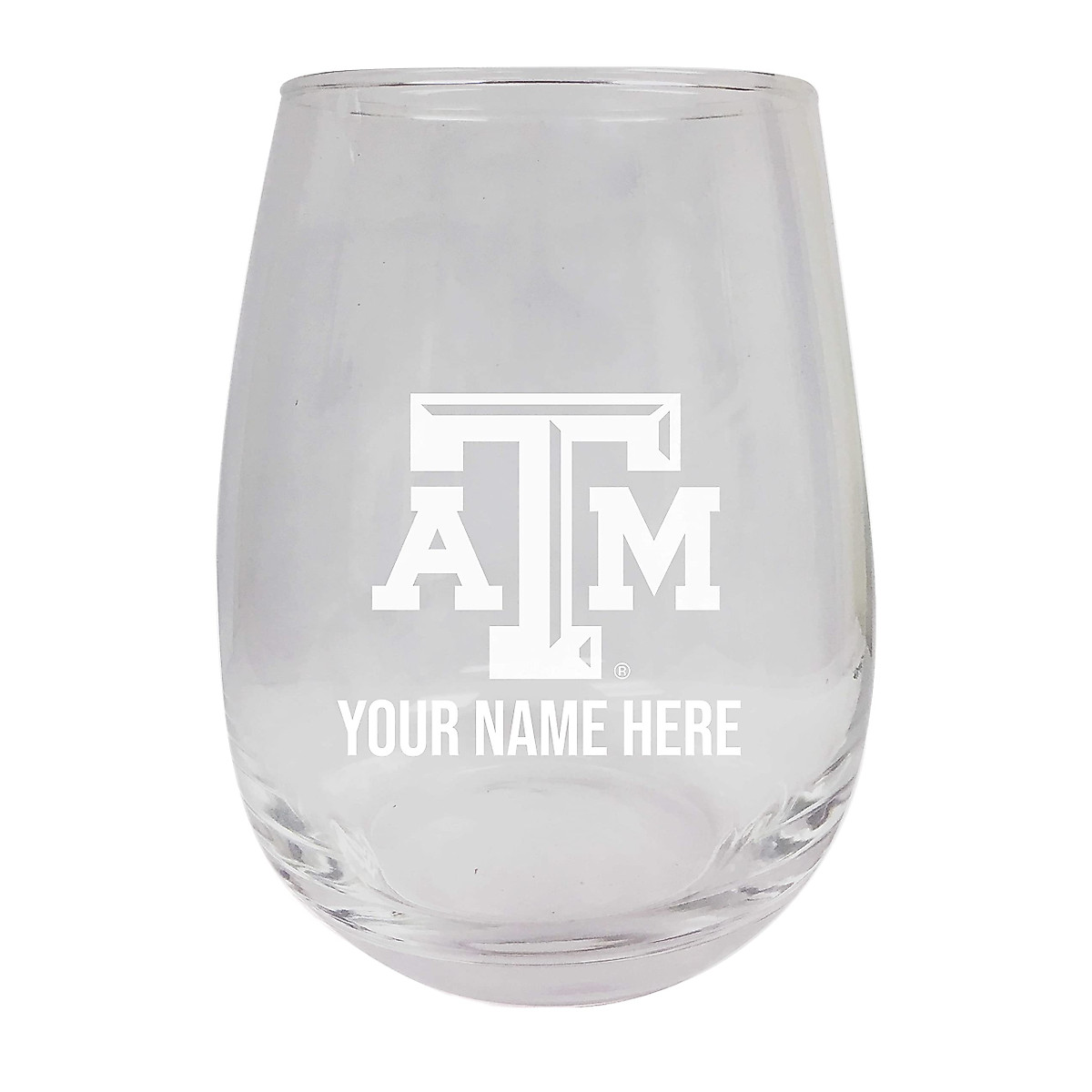 Personalized Customizable Texas A&M Aggies Etched Stemless Wine Glass 15 oz With Custom Name (1) Officially Licensed Collegiate Product