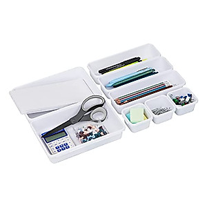Mind Reader 8 Piece Interlocking Multi Purpose Storage bin Organizers, White