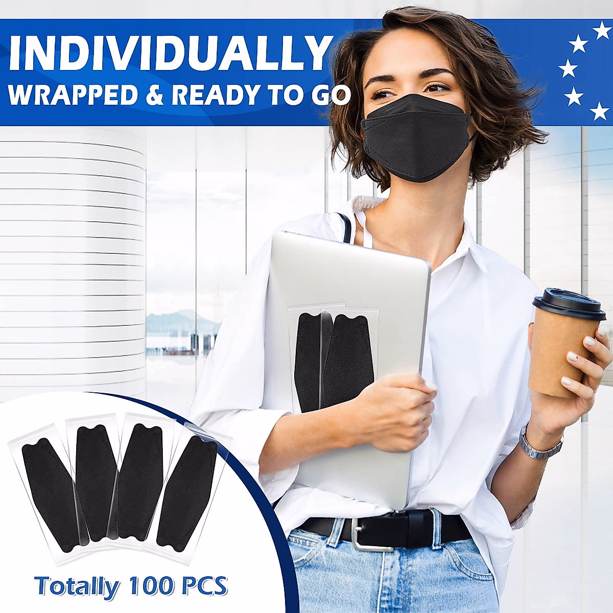 XDX KN95 Face Masks 100 Pack, 5 Layers Breathable Comfortable KN95 Masks for Adults Women Men, Black Masks Disposable Individually Wrapped