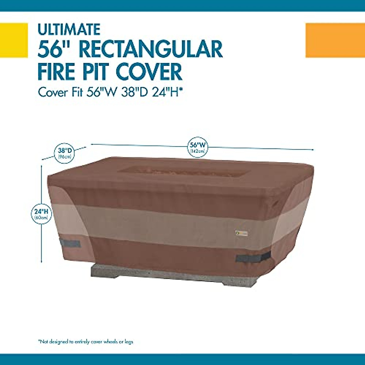 Duck Covers Ultimate Waterproof Rectangular Fire Pit Cover, 56 Inch