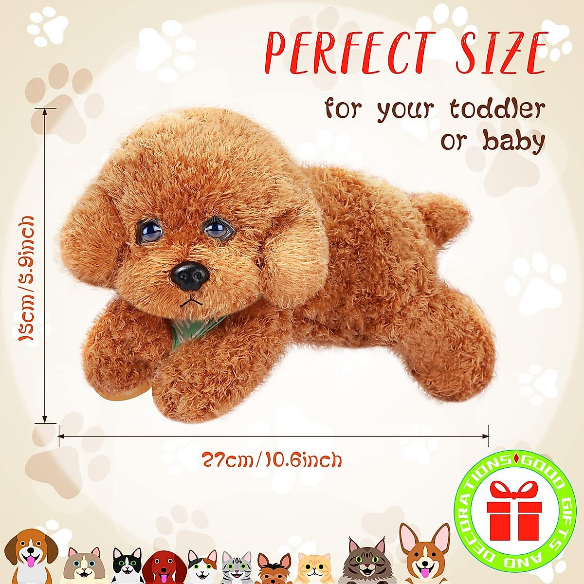 2 Pcs Plush Stuffed Golden Poodle Dog Plush Animals Soft Toy Stuffed Puppy Adorable Plush Puppy Toys for Preschool Birthday Party Supplies (Toy Poodle, 10.6 Inch)