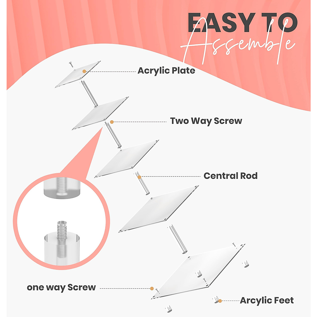 Utopia Home - Acrylic Cupcake Stand with LED Light Strings - 3 Tier Premium Cupcake Tower - Cup Cake Tier Stand for Dessert Table - Ideal for Weddings Birthday Parties - Pack of 1 - Red