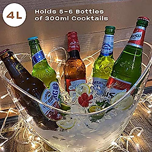 2 Pack 4L Large Capacity Beverage Tub Oval Storage Bucket,Ice Buckets for Parties Plastic Wine Bucket, Beer Bucket, Like an Ice Bucket JENIGH JEWEL， Transparent
