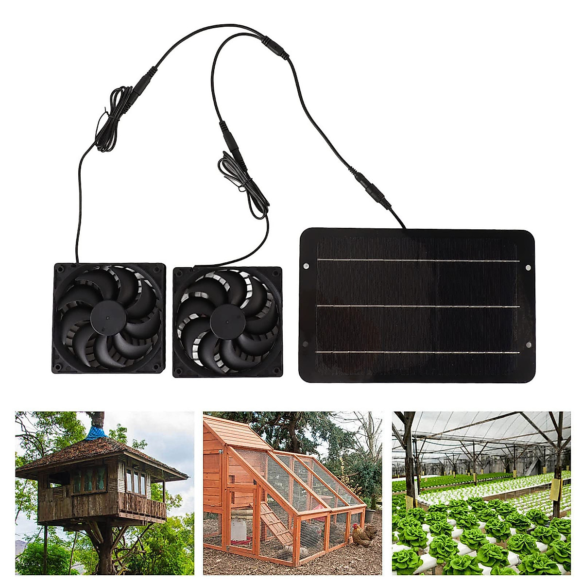 10W 12V Solar Panel Dual Fans Kit, Waterproof Portable Solar Powered Exhaust Ventilation Fan for Chicken Coop Greenhouse Shed PET Houses Window