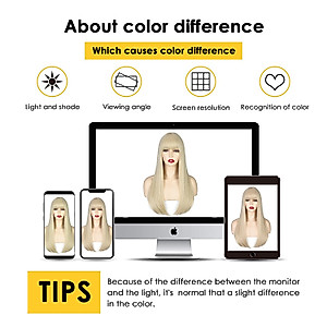 ENTRANCED STYLES Blonde Wig with Bangs, Long Straight Wigs for Women Natural Hair Wigs Synthetic Blonde Wigs for Girls Daily Party Halloween Cosplay Wig 22 Inch