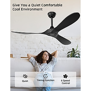 BECLOG Ceiling Fan With Remote Control,Indoor/Outdoor Ceiling Fans with Noiseless DC Motor and 3 Downrods.60inches,Ceiling Fans No Lights Plastic Fan Blade Black