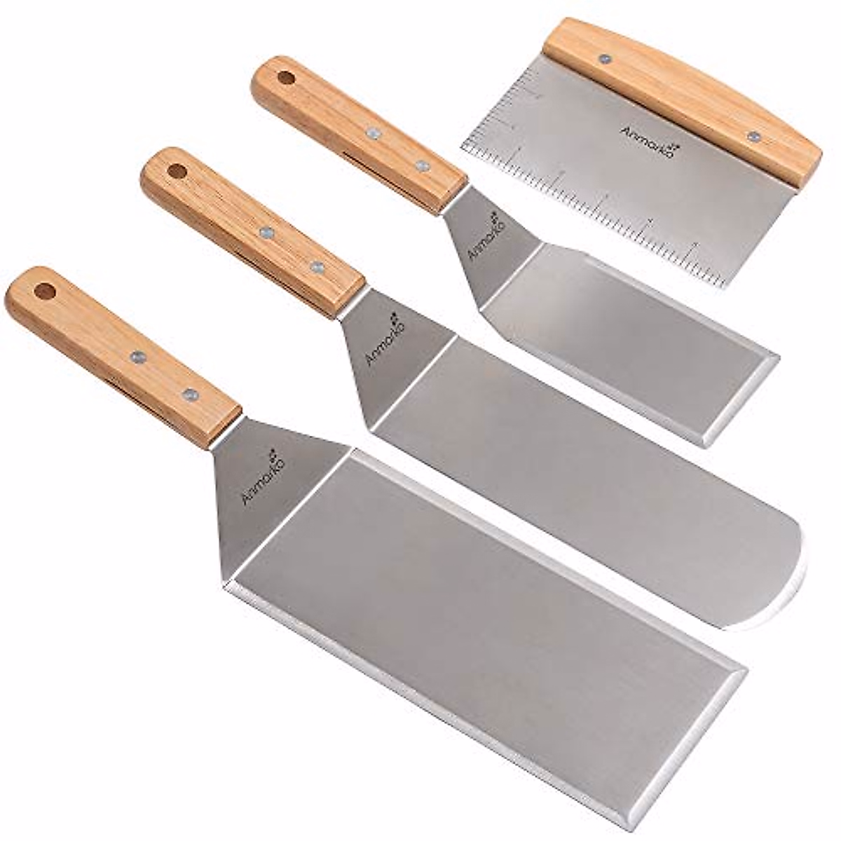 Anmarko Stainless Steel Metal Spatula Set-Teppaniyaki Spatulas-Griddle Scraper Flat Spatula Pancake Flipper Hamburger Turner-Metal Utensil great for BBQ Grill Flat Top Cast Iron Griddle Accessories