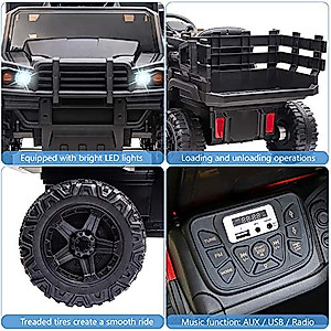 VALUE BOX Ride on Truck with Trailer, 2.4G Remote Control 12v Battery Electric Kids Toddler Motorized Vehicles Toy Car w/ 2 Speed, Music, seat Belts, LED Lights and Realistic Horn (Black)