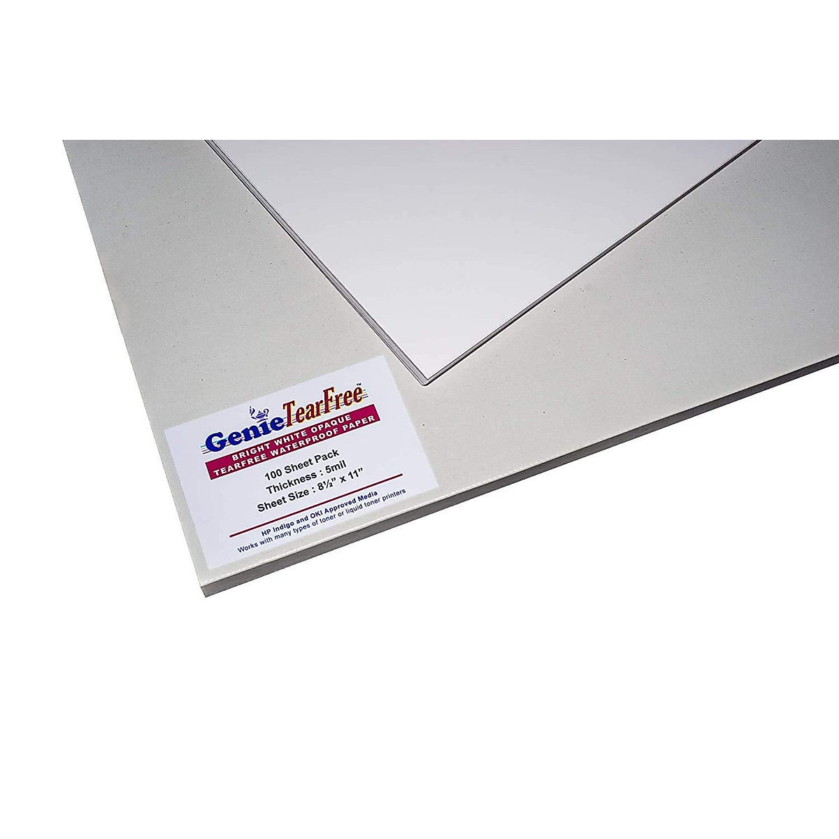 GENIE TEARFREE WATERPROOF LASER PRINTER PAPER, 8 1/2 X 11, 5 MIL, 100 SHEETS