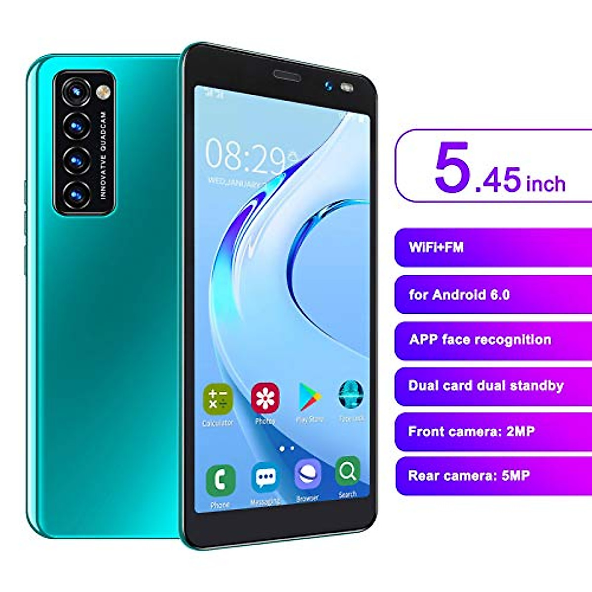 Unlocked Smartphone, Rino4 Pro Android Cell Phones Unlocked, 6.1in Full Screen, 1GB RAM 8GB ROM, 2200mAh Battery, 128GB Extension, Dual SIM, Face ID & Finger Reader, Global Version(Green)