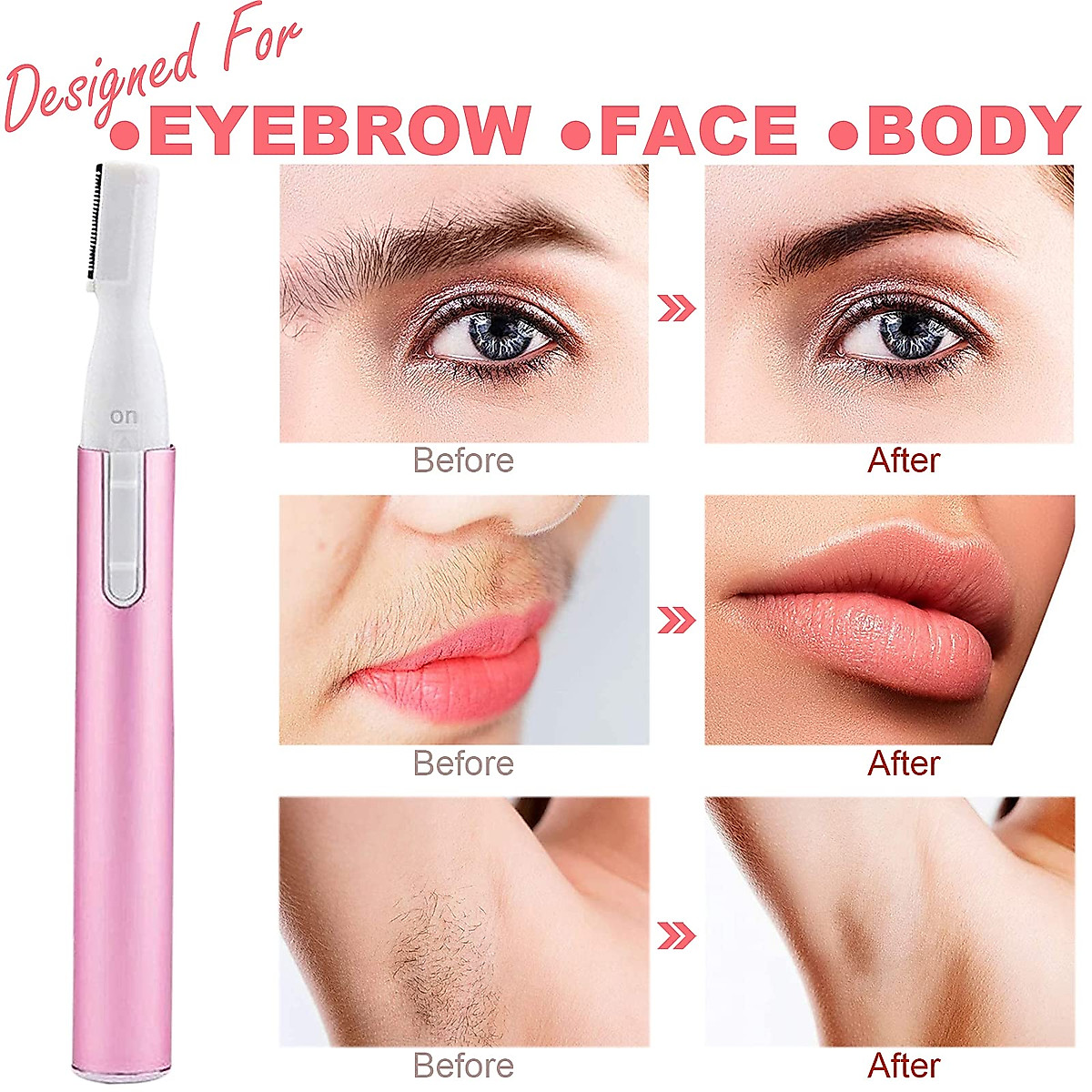 Electric Eyebrow Trimmer for Women, Facial Hair Razor Removal for Men, Mini Epilator for Bikini, Remover for Face, Chin, Peach Puzz, Lips, Body, Arms, Legs, Powered by Battery (not Included)