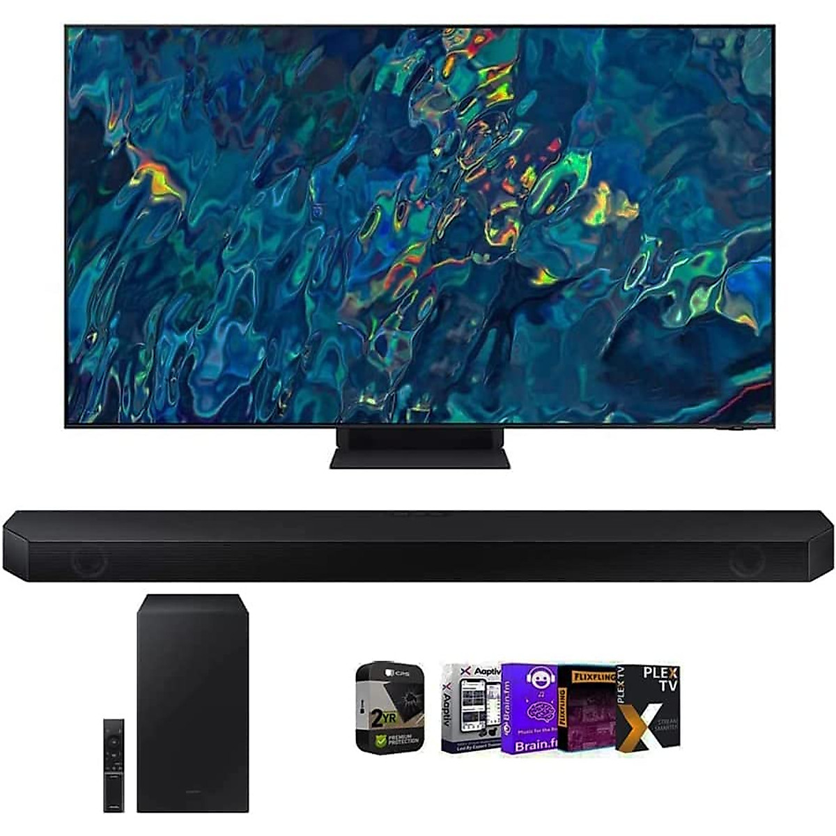 SAMSUNG QN65QN95BA 65 Inch QN95B Neo QLED 4K Smart TV Bundle HW-Q600B 3.1.2ch Soundbar, Tech Smart USA Audio Entertainment Essentials Bundle & 2 YR CPS Enhanced Protection Pack
