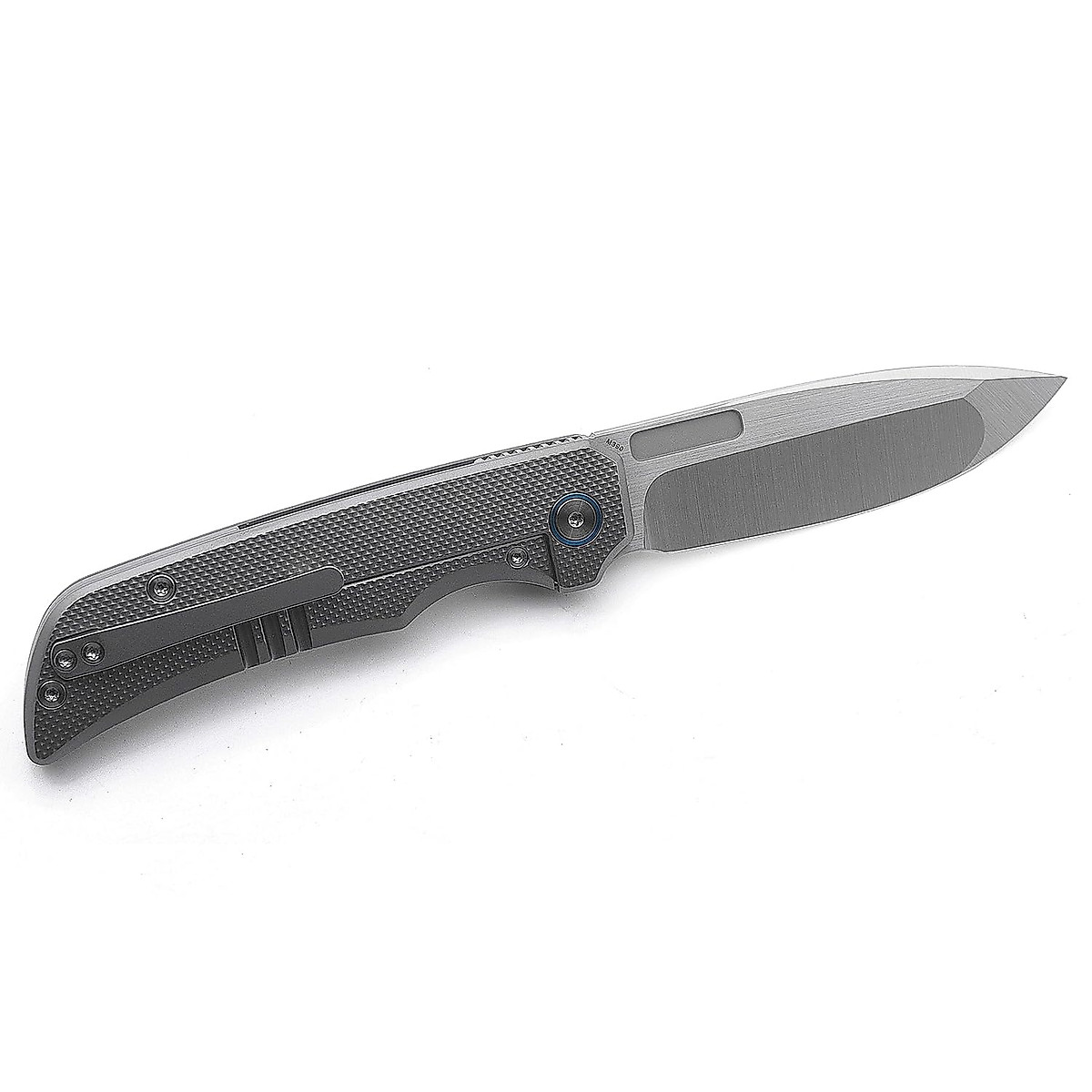 Miguron Knives M Mero Front Flipper Folding Knife 3.65" M390 Hand Hollow Ground Rubbed Satin Blade Sandblasting Titanium Handle Pocket Knife MGR-615GY