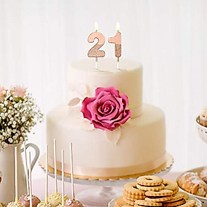 BBTO 21st Birthday Candles Glitter Cake Numeral Candles 21st Birthday Cake Topper Decoration for Birthday Wedding Anniversary Celebration Favor, Rose Gold