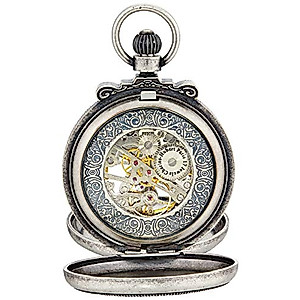 Charles-Hubert, Paris 3867-S Classic Collection Antiqued Finish Double Hunter Case Mechanical Pocket Watch
