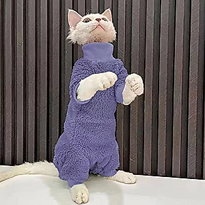 Toysructin Pet Hairless Cat Clothes, Solid Color Cat Four-Leg Jumpsuit Coat Plush Warm Turtleneck Sweater Shirt for Small Medium Large Cats, Soft Thick Kitten Pullover Pajamas for Sphynx, Cornish Rex