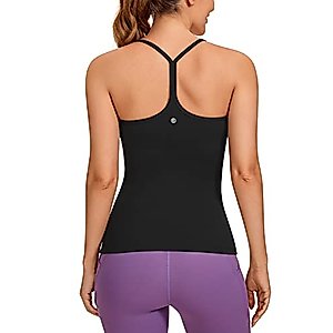 CRZ YOGA Butterluxe Womens Racerback Tank Top with Built in Bra - Spaghetti Thin Strap Padded Workout Slim Yoga Camisole Black Small