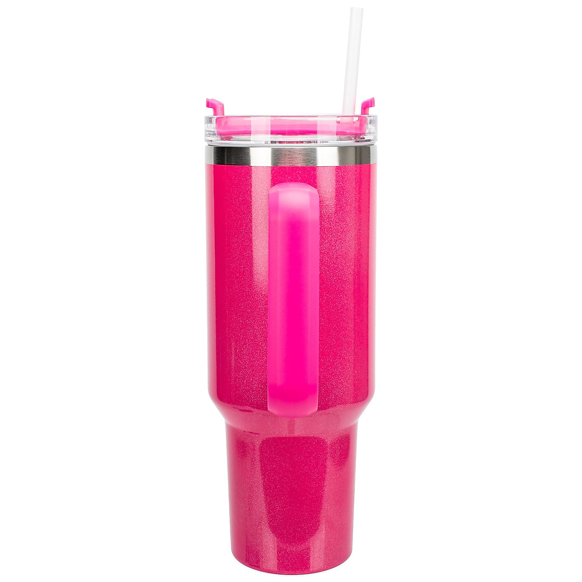 Elanze Designs 40 oz Stainless Steel, Large Water Bottle, Coffee Mug, Spill & Leak Resistant, Thermal Travel Tumbler With Handle, Lid & Straw, Hot Pink