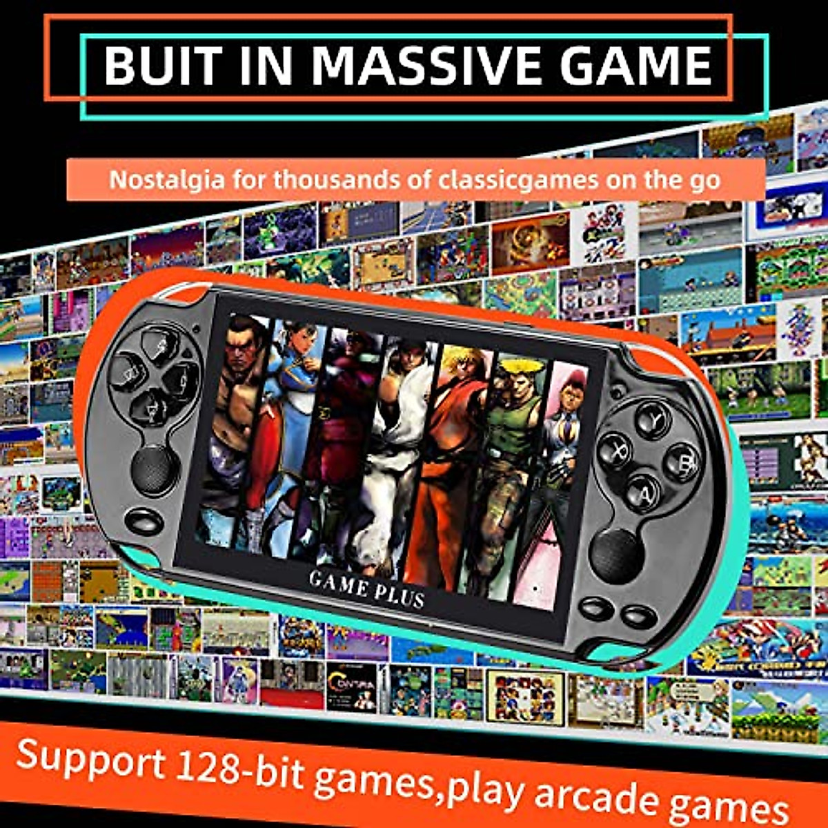 Handheld Game Consoles for Kid and Adult, 5.1 Inch HD Screen Dual Joystick with 8GB 3000+ Free Games GBC/GBA/FC/MD/Arcade, Support TV Out/Movie/Video/Music/Record/Save Game Progress, (Black)