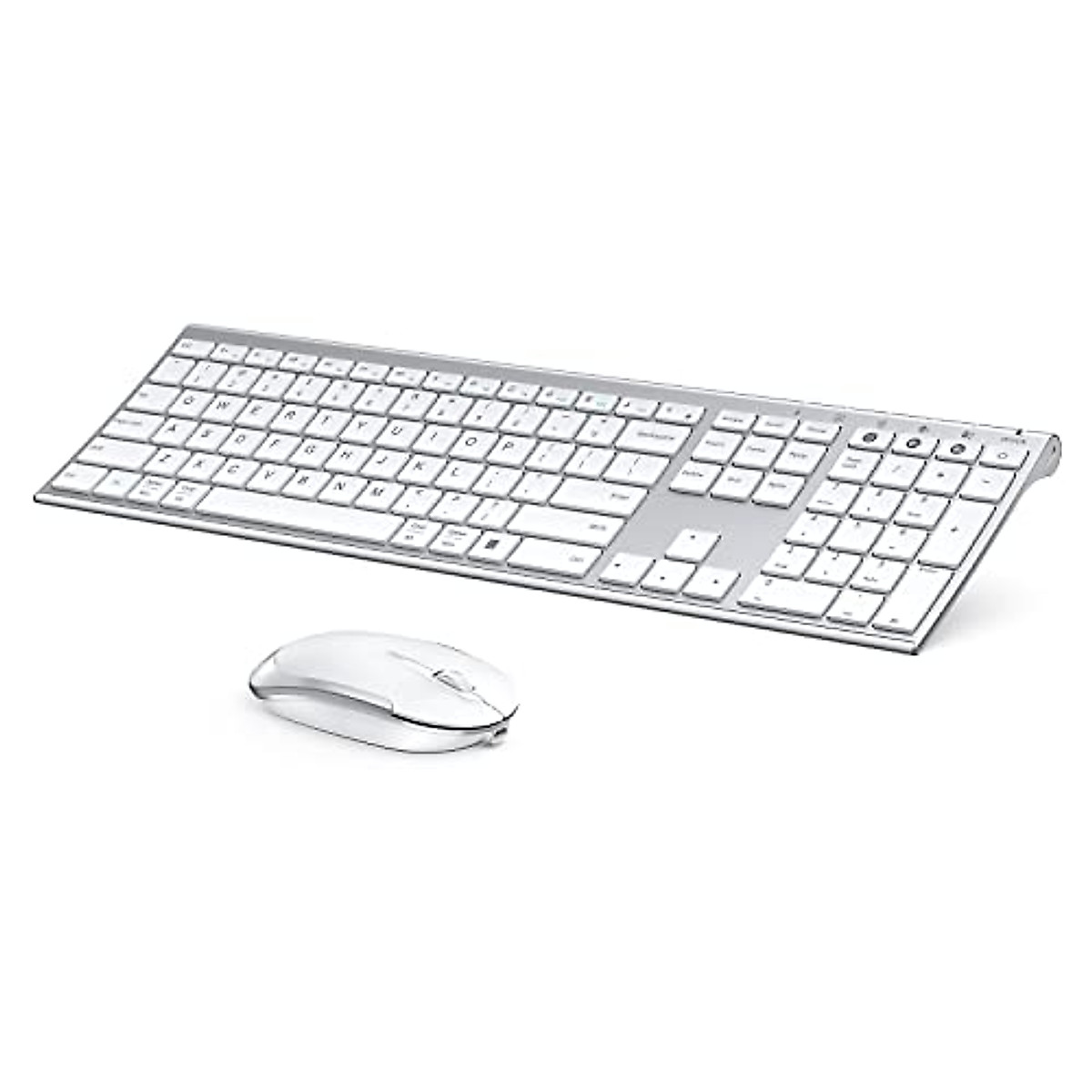 Bluetooth Keyboard Mouse, Multi-Device Wireless Keyboard Mouse Combo, Ultra Slim, Rechargeable, Dual-Mode(Bluetooth 4.0 + USB), for Windows/Mac OS (White and Silver)